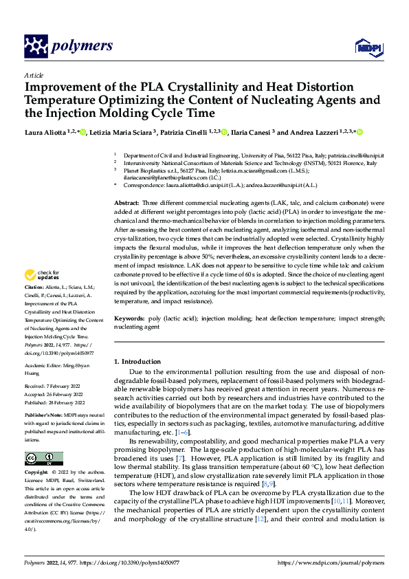 (PDF) Improvement of the PLA Crystallinity and Heat Distortion ...