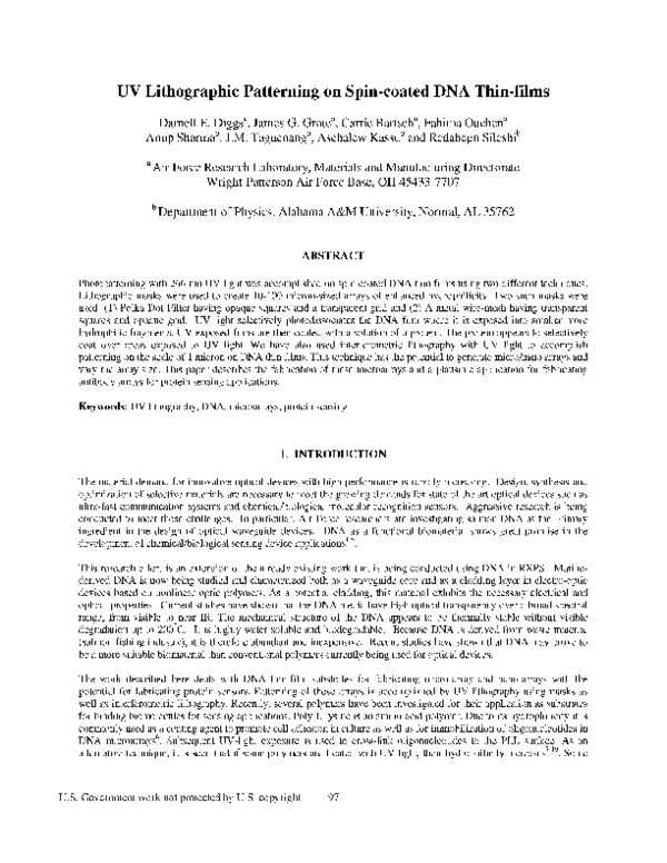 (PDF) UV Patterning of DNA Films for Microarrays