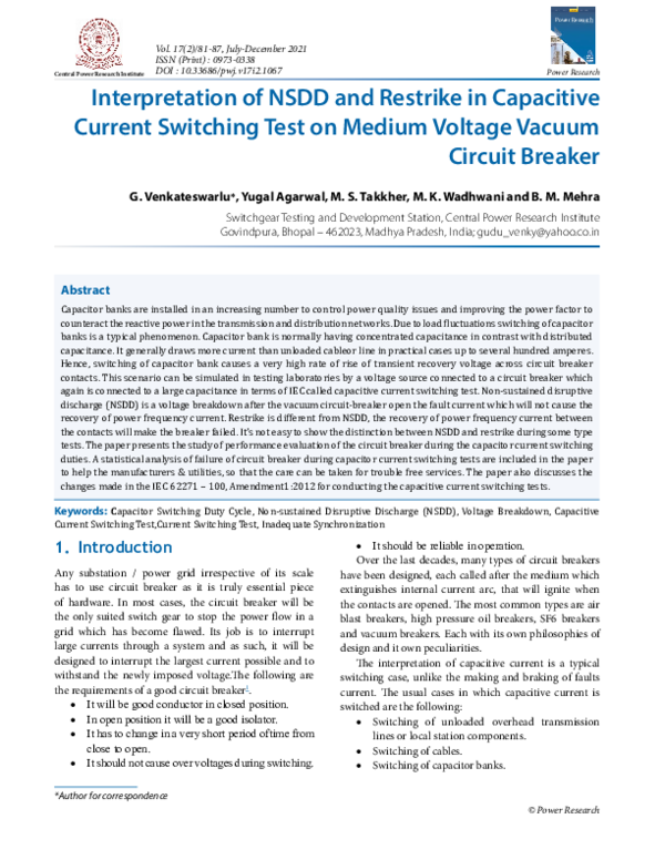 (PDF) Interpretation of NSDD and Restrike in Capacitive Current ...