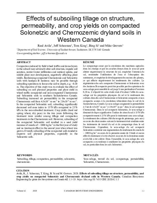 (PDF) Effects of subsoiling tillage on structure, permeability, and ...