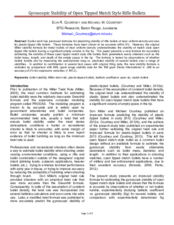 (PDF) Gyroscopic Stability of Open Tipped Match Style Rifle Bullets ...