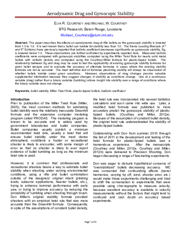 (PDF) Aerodynamic Drag and Gyroscopic Stability