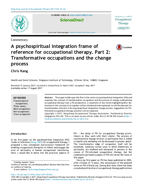 (PDF) A psychospiritual integration frame of reference for occupational ...