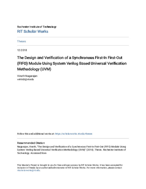 Pdf The Design And Verification Of A Synchronous First In First Out Fifo Module Using System