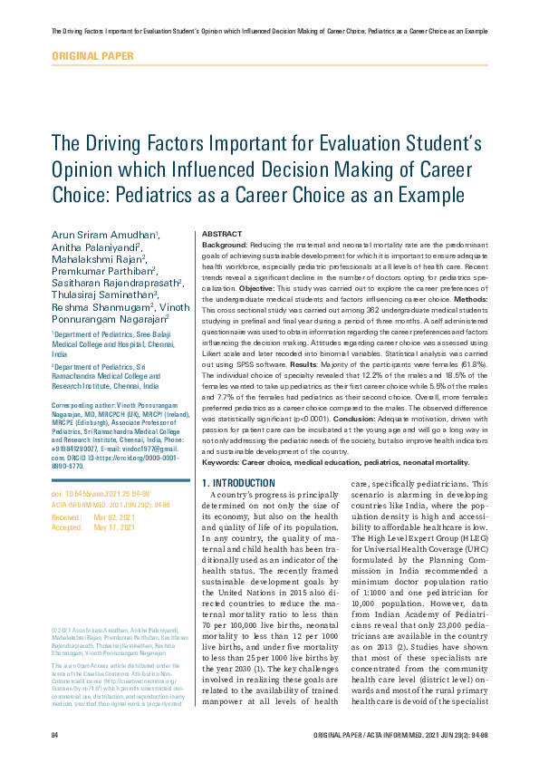 (PDF) The Driving Factors Important for Evaluation Student's Opinion ...
