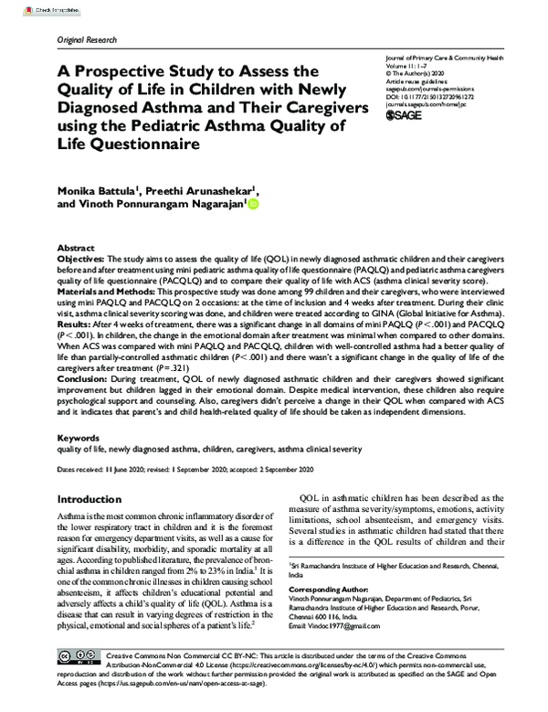 (PDF) A prospective study to assess the quality of life in children ...