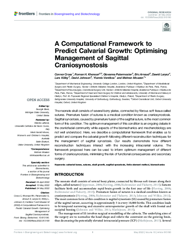 (PDF) A Computational Framework to Predict Calvarial Growth: Optimising Management of Sagittal ...