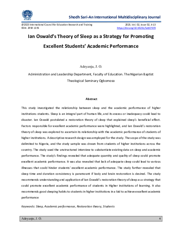 (PDF) Ian Oswald's Theory of Sleep as a Strategy for Promoting Excellent Students' Academic ...