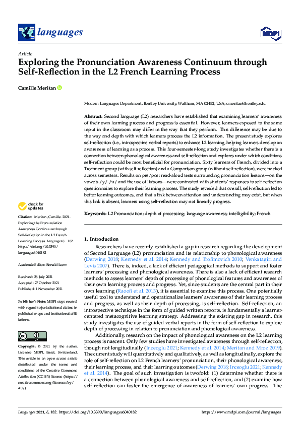 (PDF) Exploring the Pronunciation Awareness Continuum through Self-Reflection in the L2 French ...