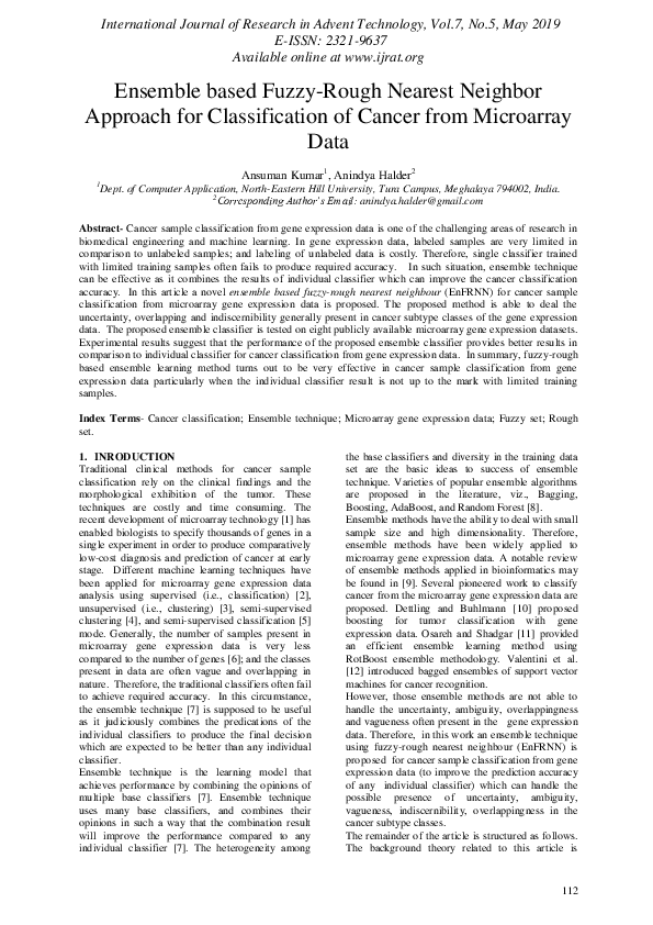 (PDF) Ensemble based Fuzzy-Rough Nearest Neighbor Approach for ...