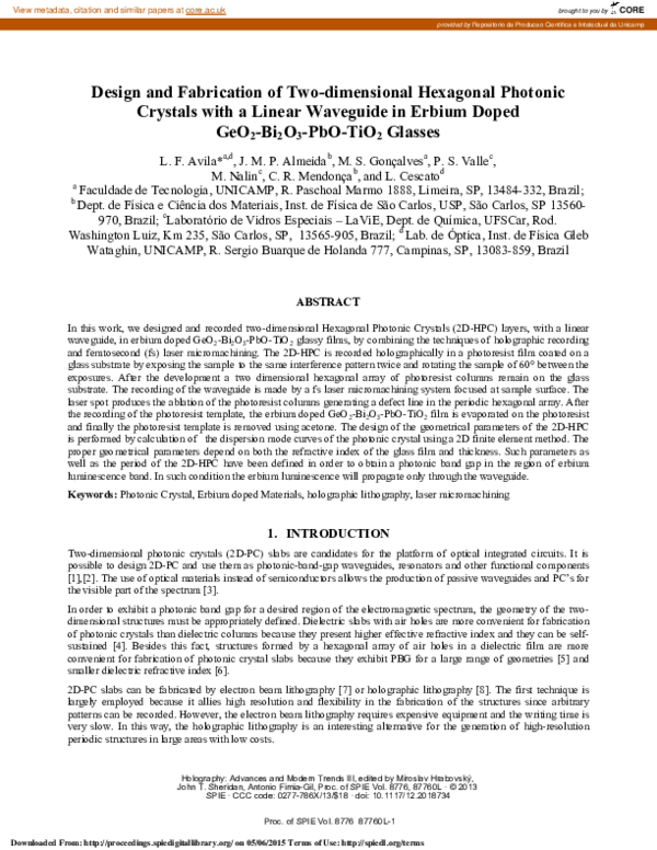 (PDF) Design and fabrication of two-dimensional hexagonal photonic ...