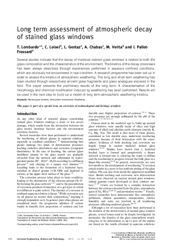(PDF) Long term assessment of atmospheric decay of stained glass windows