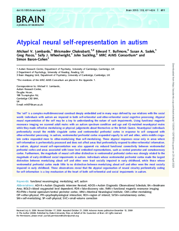 (PDF) Atypical neural self-representation in autism