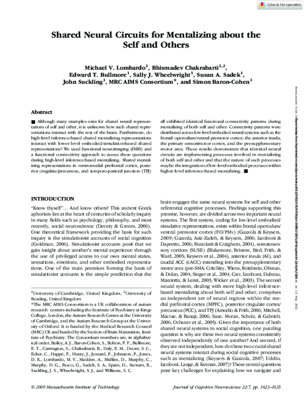 (PDF) Shared Neural Circuits for Mentalizing about the Self and Others ...
