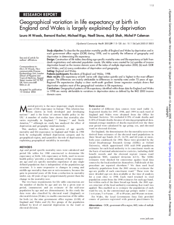 (PDF) Geographical variation in life expectancy at birth in England and ...