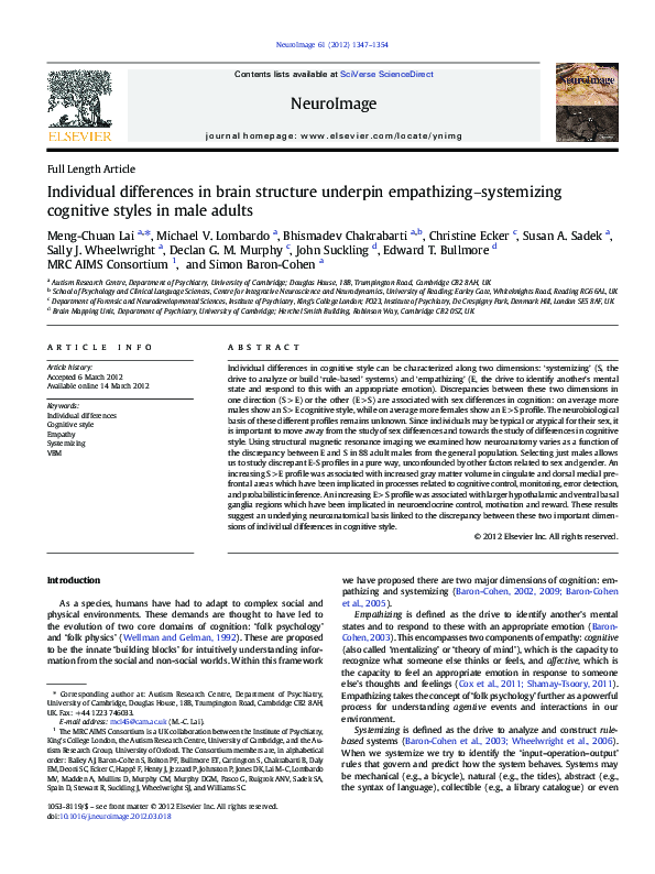 (PDF) Individual differences in brain structure underpin empathizing ...