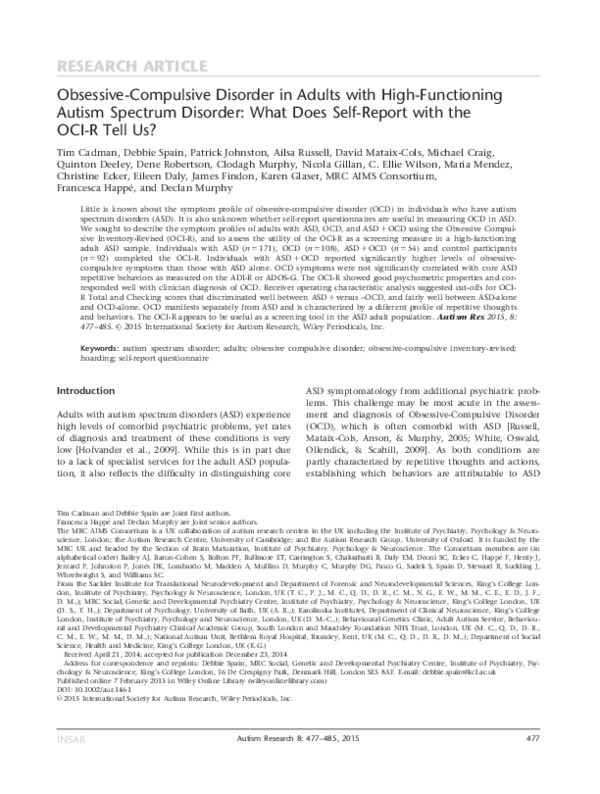 (PDF) Obsessive-Compulsive Disorder in Adults with High-Functioning ...