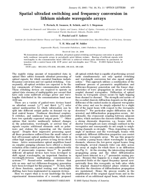 (PDF) Spatial ultrafast switching and frequency conversion in lithium niobate waveguide arrays