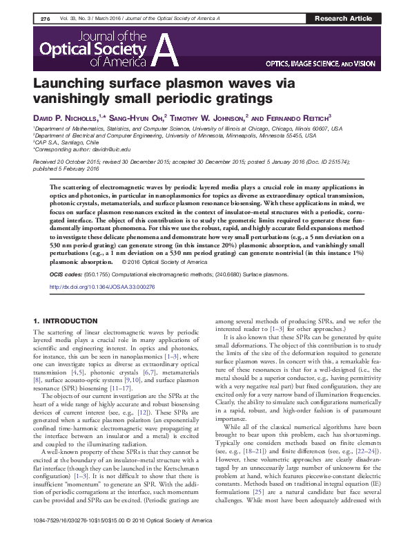 (PDF) Launching surface plasmon waves via vanishingly small periodic ...