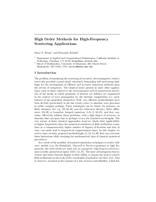 (PDF) High-Order Methods for High-Frequency Scattering Applications