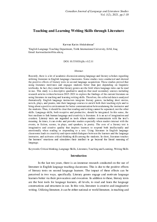 (PDF) Teaching and Learning Writing Skills through Literature