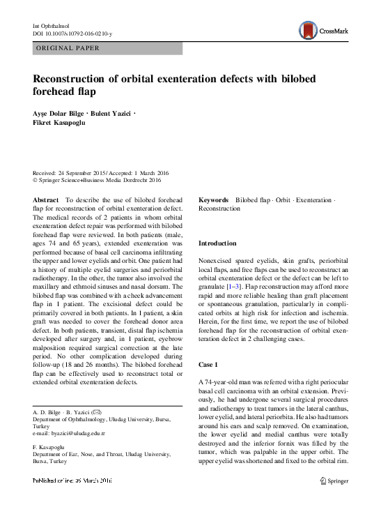 (PDF) Reconstruction of orbital exenteration defects by primary closure ...