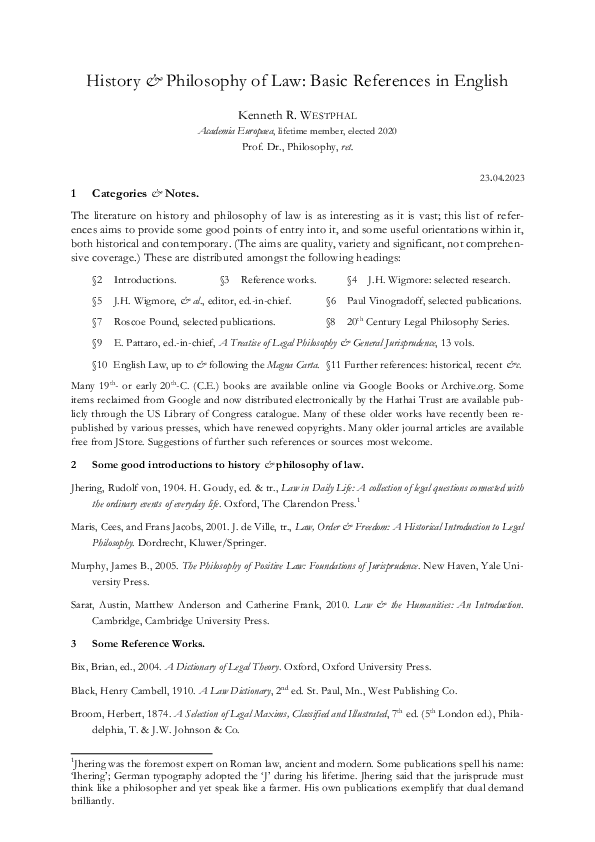 (PDF) History & Philosophy of Law: Basic References in English
