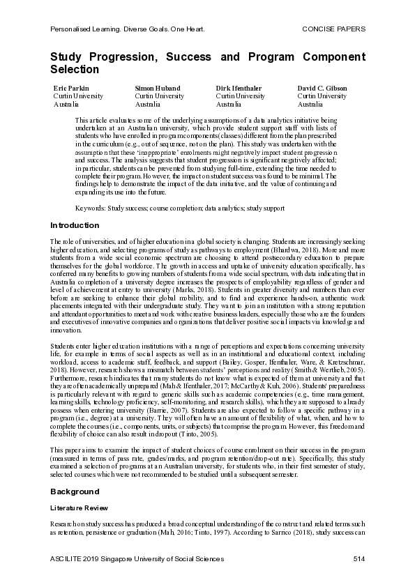 (PDF) Study Progression, Success and Program Component Selection