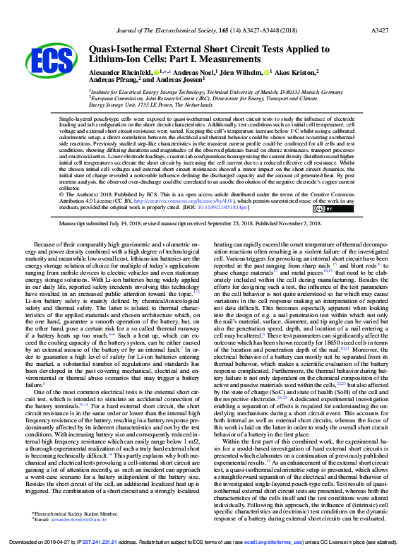 (PDF) Quasi-Isothermal External Short Circuit Tests Applied to Lithium ...