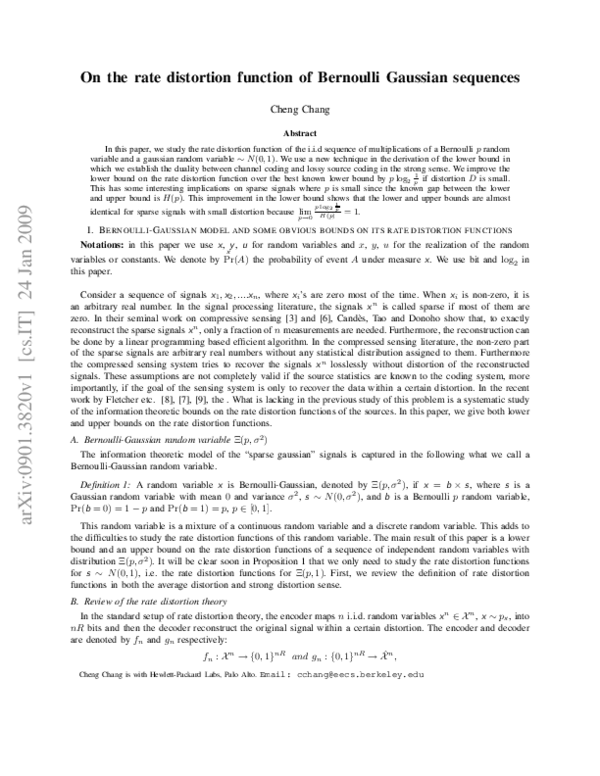 (PDF) On the rate distortion function of Bernoulli Gaussian sequences