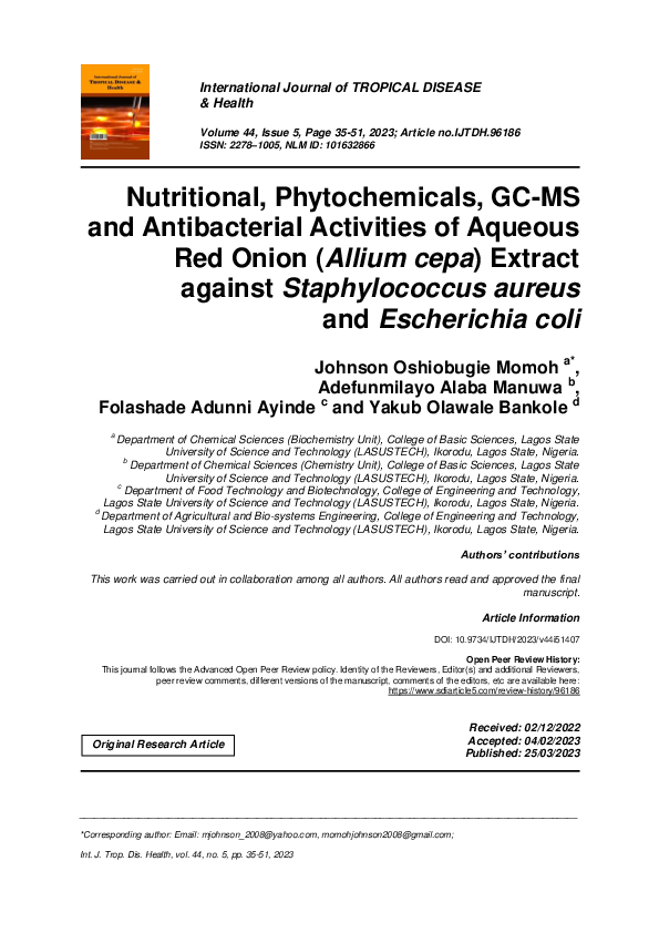 (PDF) Nutritional, Phytochemicals, GC-MS and Antibacterial Activities ...