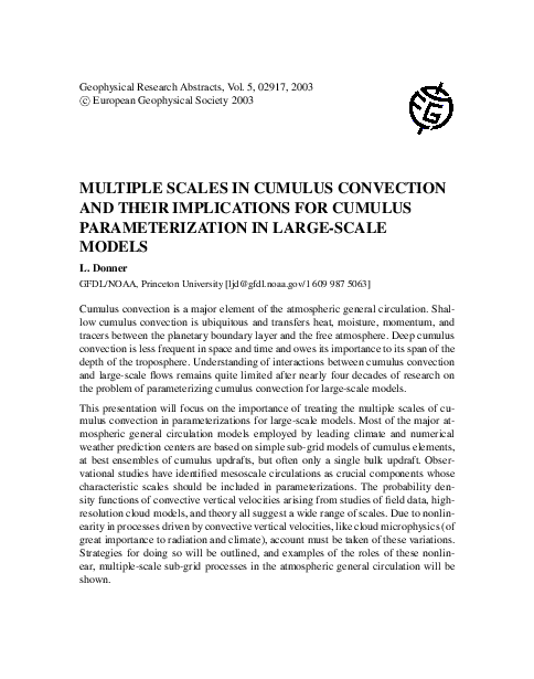 (PDF) Multiple scales in cumulus convection and their implications for ...