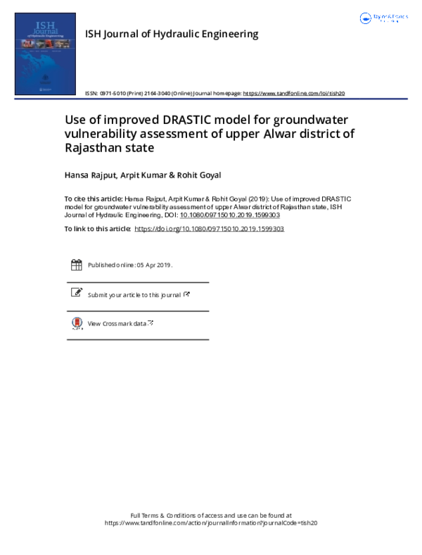 (PDF) Use of improved DRASTIC model for groundwater vulnerability ...
