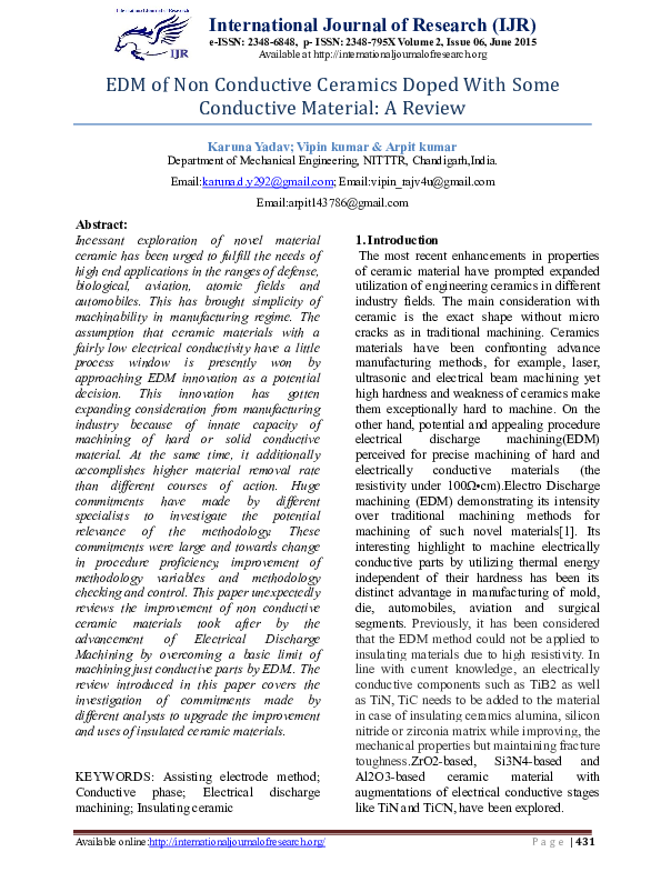 (PDF) EDM of Non Conductive Ceramics Doped With Some Conductive ...