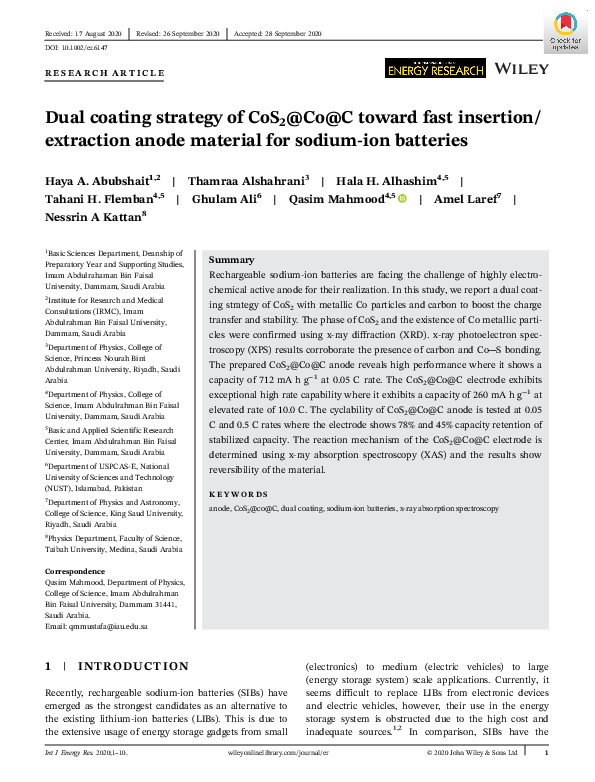 (PDF) Dual coating strategy of CoS 2 @Co@C toward fast insertion ...