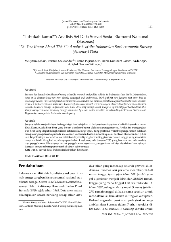 (PDF) “Tahukah kamu?”: Analisis set data Survei Sosial Ekonomi Nasional ...