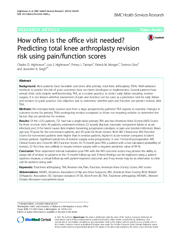 (PDF) How often is the office visit needed? Predicting total knee ...