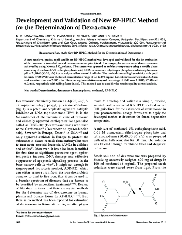 (PDF) Development and validation of new RP-HPLC method for the determination of dexrazoxane