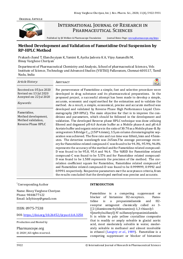 (PDF) Method Development and Validation of Famotidine Oral Suspension by RP-HPLC Method