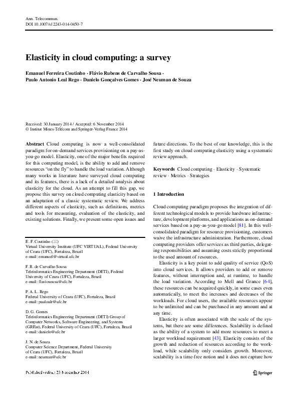 Pdf Elasticity In Cloud Computing A Survey