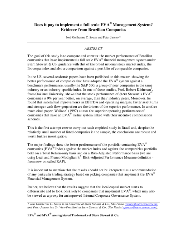 (PDF) Does It Pay to Implement a Full-Scale EVA Management System ...