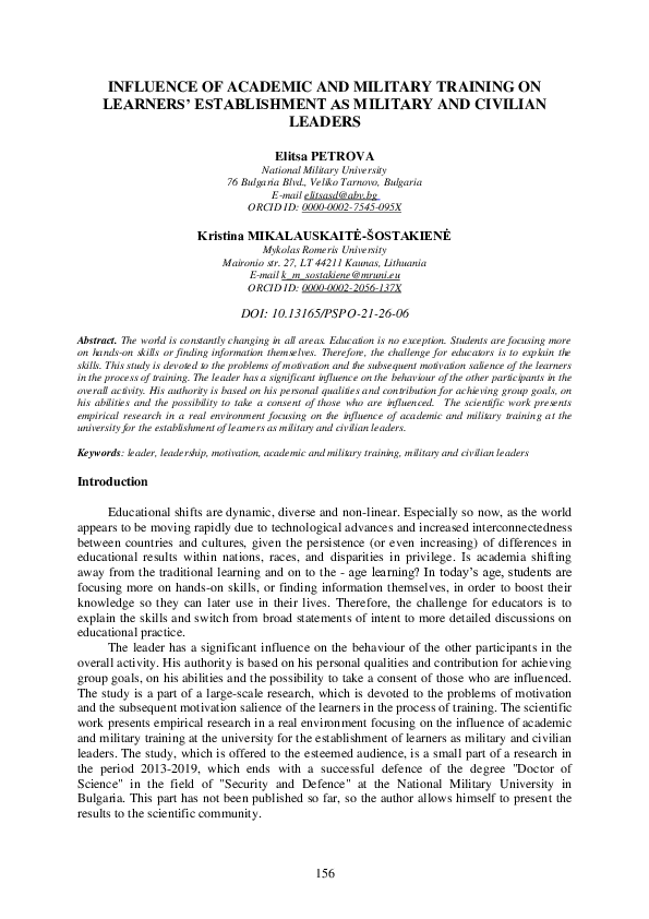 (PDF) Influence of Academic and Military Training on Learners ...