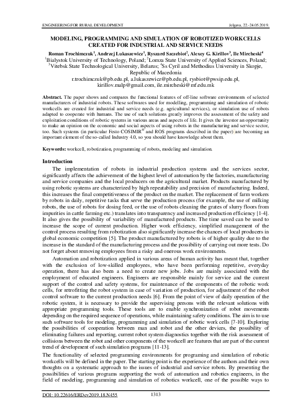 (PDF) Modeling, Programming and simulation of robotized workcells created for industrial and ...