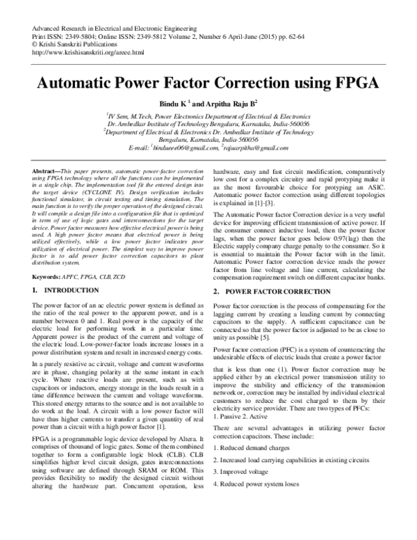 Pdf Automatic Power Factor Correction Using Fpga