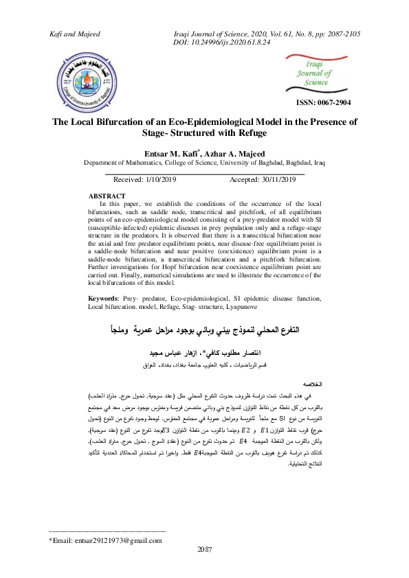 (PDF) The Local Bifurcation of an Eco-Epidemiological Model in the Presence of Stage-Structured ...