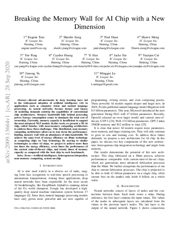 (PDF) Breaking the Memory Wall for AI Chip with a New Dimension