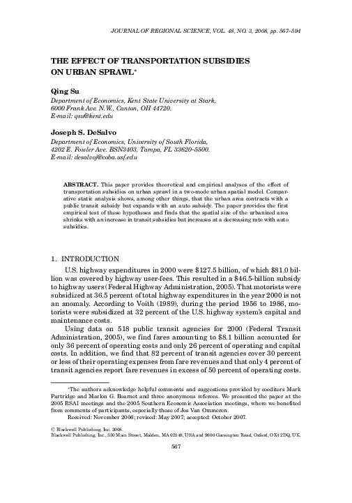 (PDF) The Effect of Transportation Subsidies on Urban Sprawl