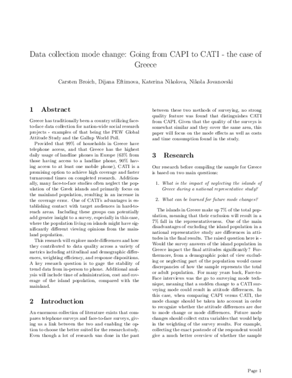 (PDF) Data collection mode change: Going from CAPI to CATI -the case of ...