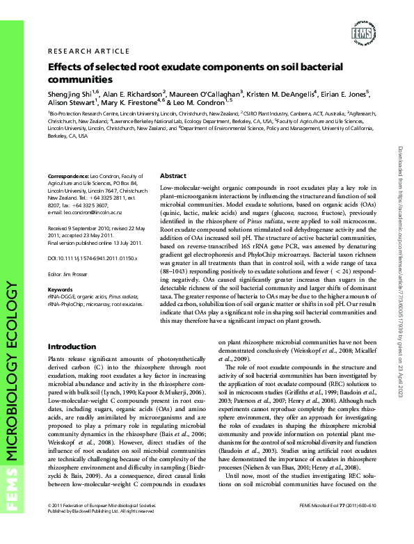 (PDF) Effects of selected root exudate components on soil bacterial ...