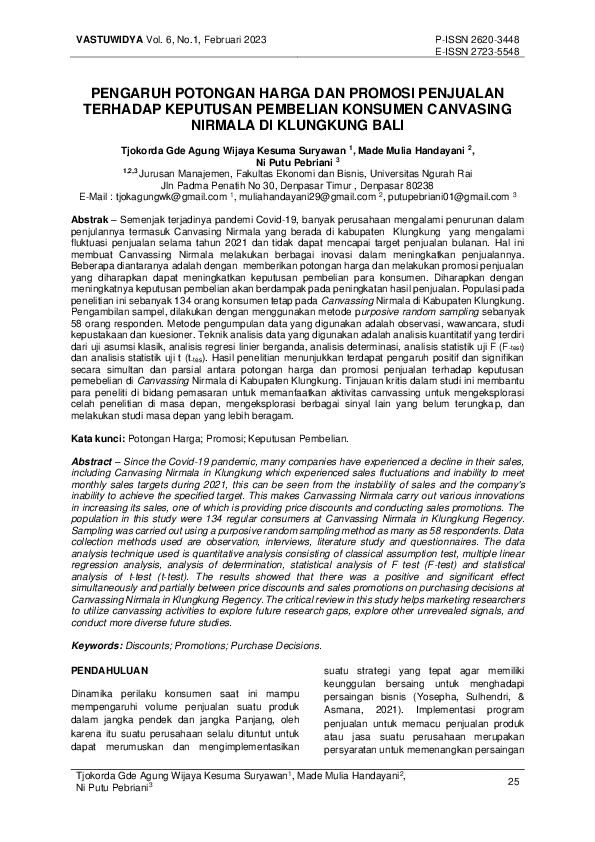 (PDF) Pengaruh Potongan Harga Dan Promosi Penjualan Terhadap Keputusan Pembelian Konsumen ...
